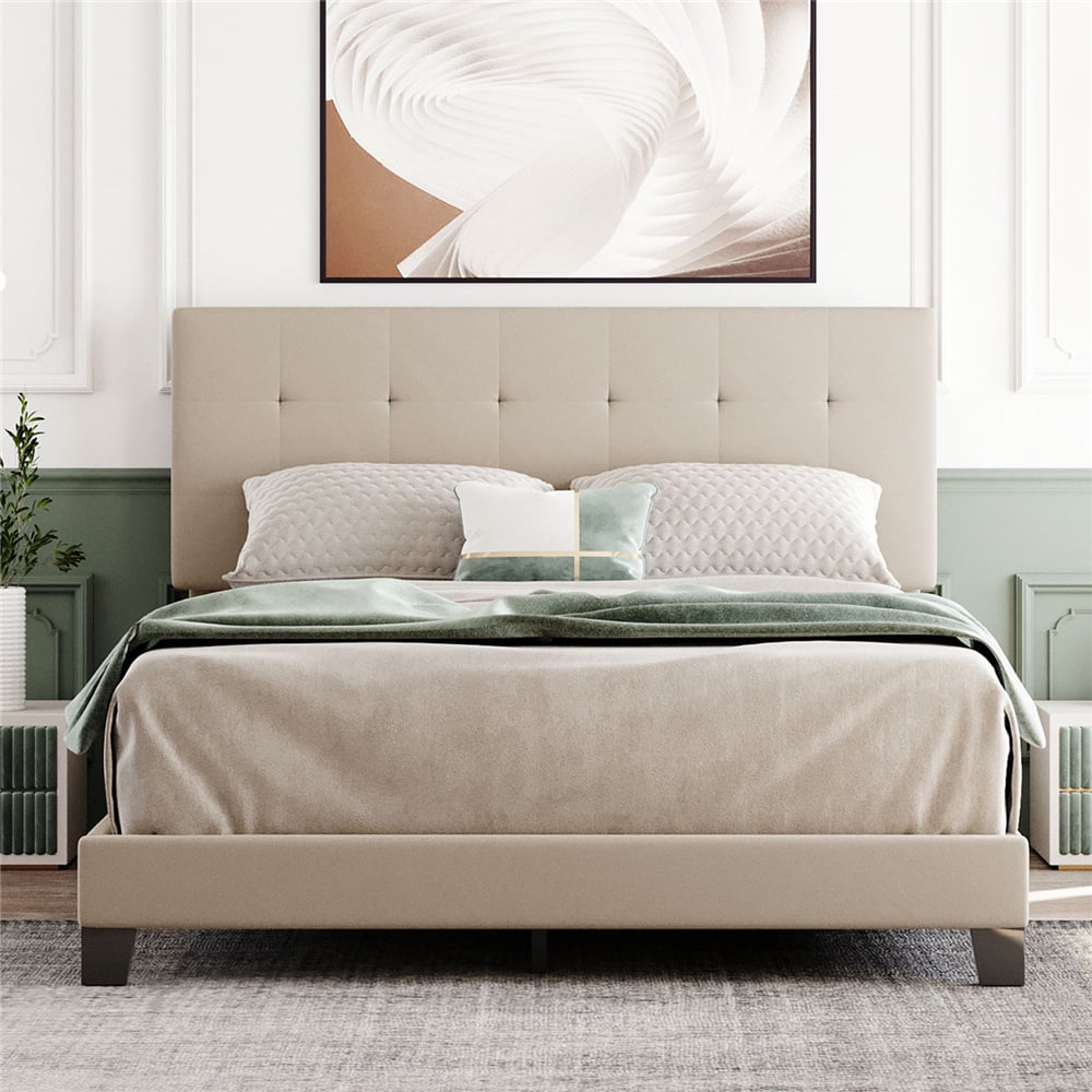 Platform Bed Frame, Queen Bed Frame with Headboard, Heavy Duty Fabric ...