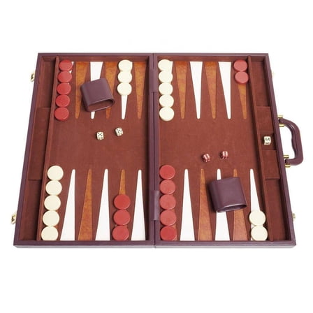 Crazy Games 15 Inch Classic Backgammon Set - Medium Brown with Leather ...
