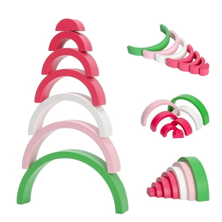Macabaka Wooden Rainbow Stacking Toy, Small Size Wooden Rainbow Stacker ...