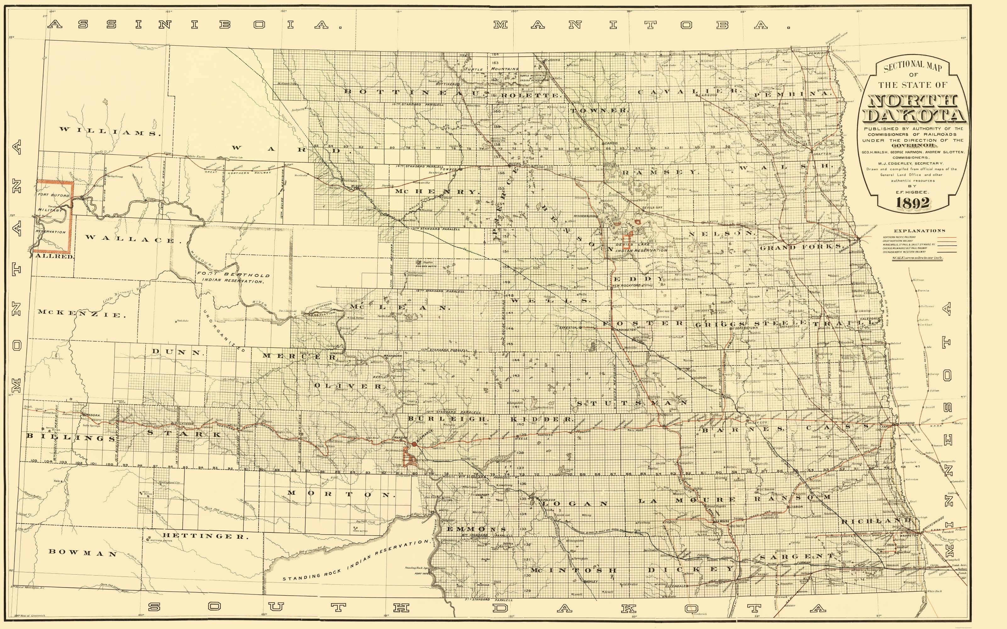 North Dakota Railroads - Higbee 1892 - 23 x 36.83 - Walmart.com ...