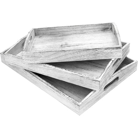 Set of 3 Wooden Serving Trays with Handle - Rustic Food Serving Trays ...