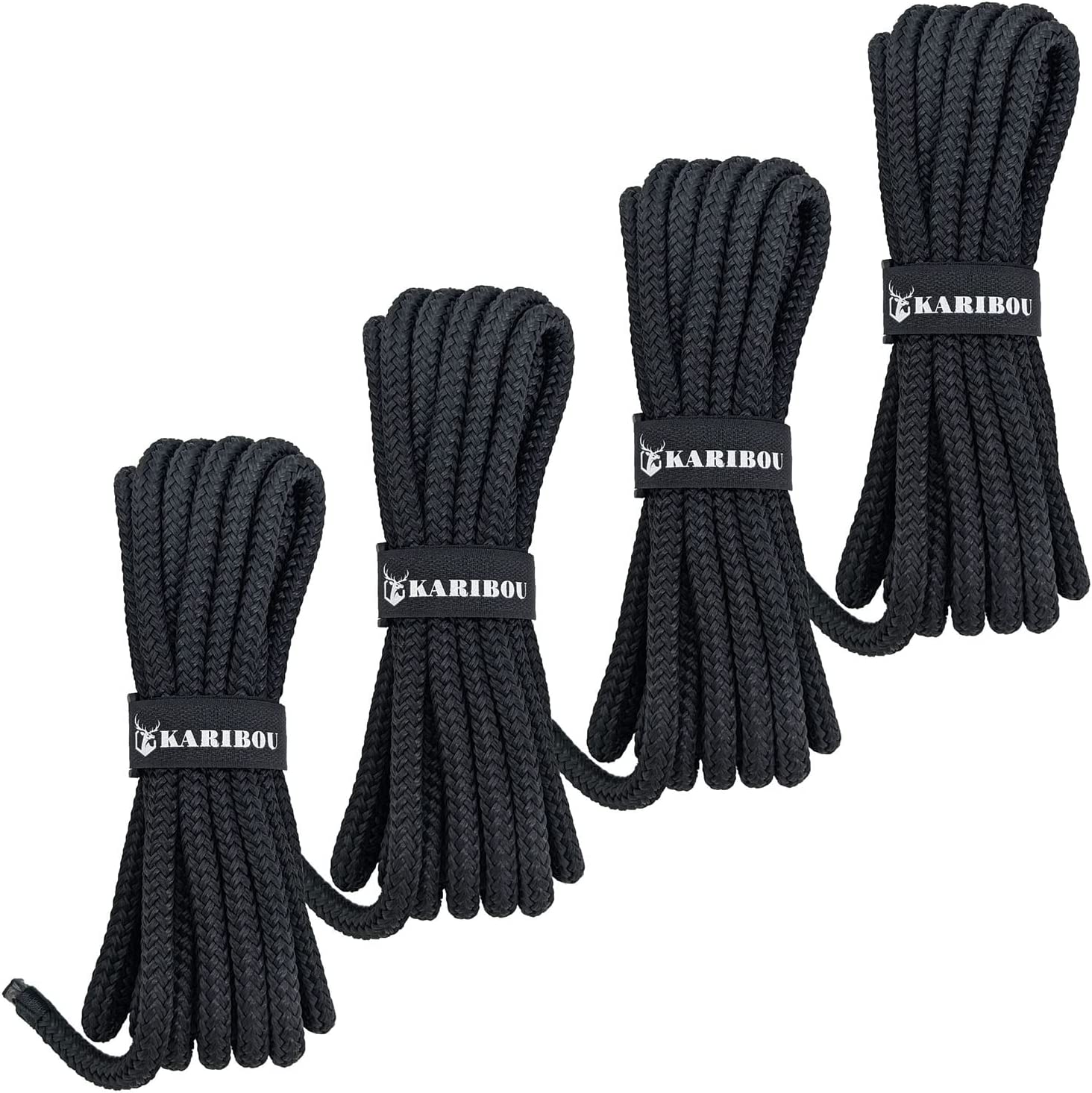 Karibou Dock Lines for Boat 4Pack 3/8" x 15' Double Braided Nylon Boat ...
