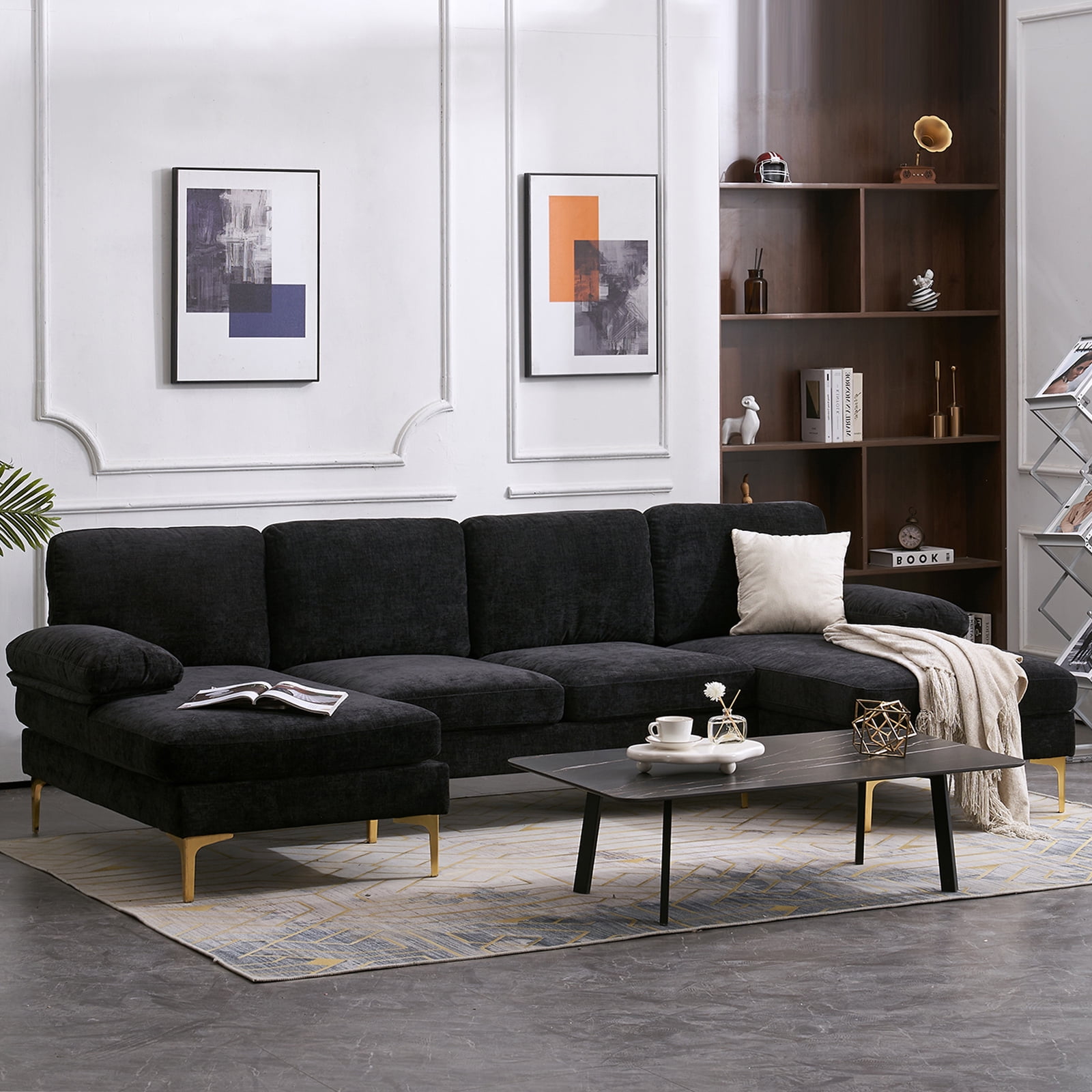 UWR-Nite U Shape Sectional Sofa, Modern Large Chenille Fabric Modular ...