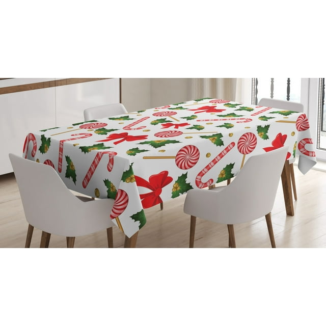 Ambesonne Candy Cane Tablecloth Rectangular Table Cover, Mistletoe and ...
