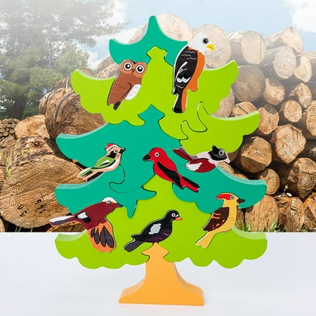 Simple Puzzles Wooden Tree Jigsaws Blocks Bird Tree Puzzles 3D Stacking ...