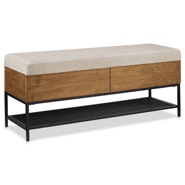 Bouclair Taupe Fabric Wood and Metal Storage Bench with Shoe Rack ...