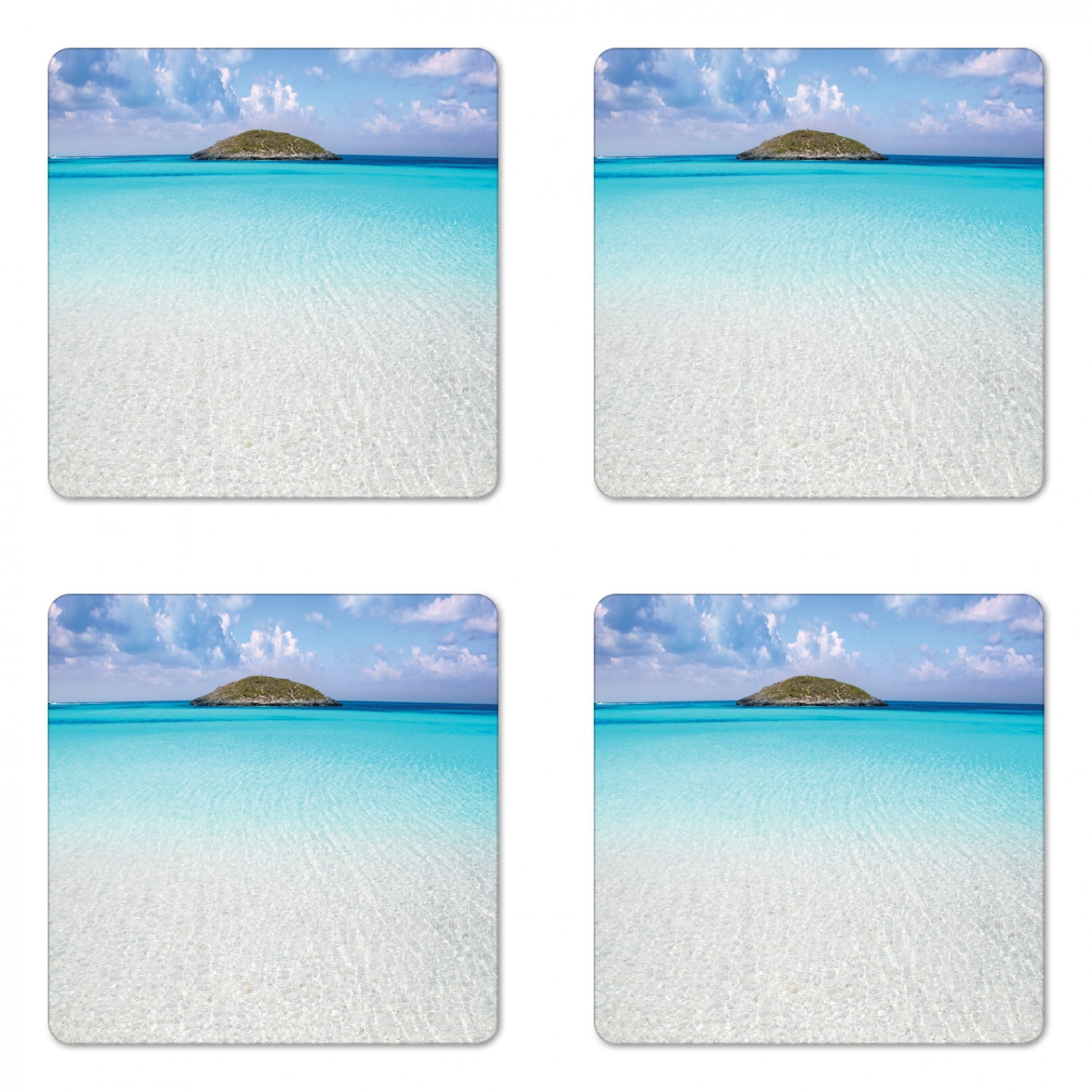 Ocean Coaster Set of 4, Paradise Beach in Caribbean Water a Small ...