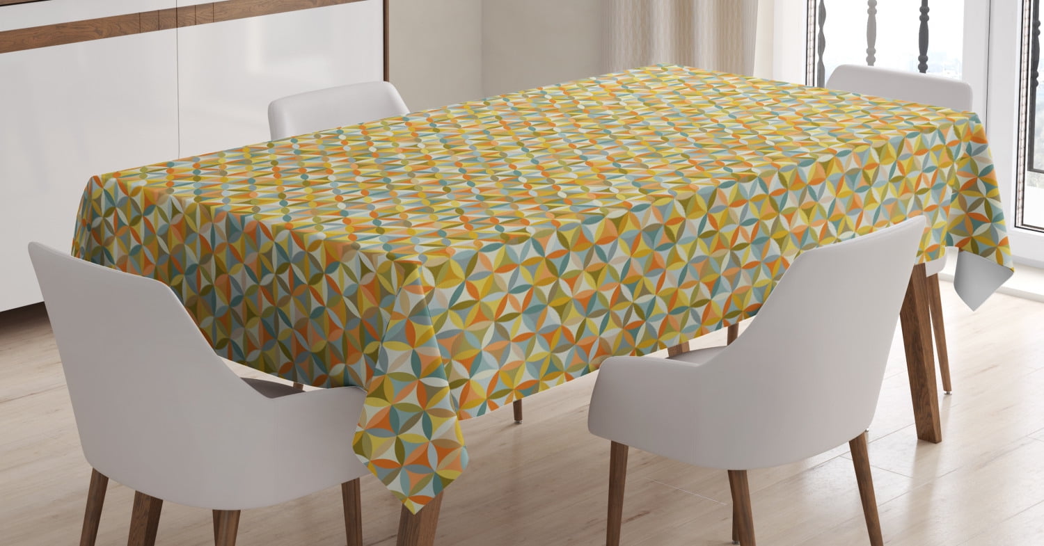 Abstract Tablecloth, Flower of Life Design Vintage Colors Oval Shapes ...