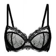 Deyllo Women Push up Sexy Lace Bras Unpadded Full Cup Underwire Demi See Though Bra, Black 34DD ...