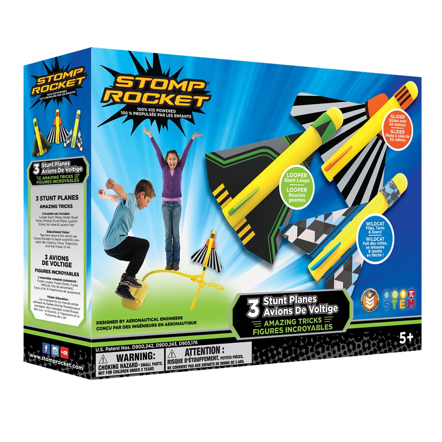 Stomp Rocket Stunt Planes, Airplane Launcher for Kids, includes 3 Foam ...