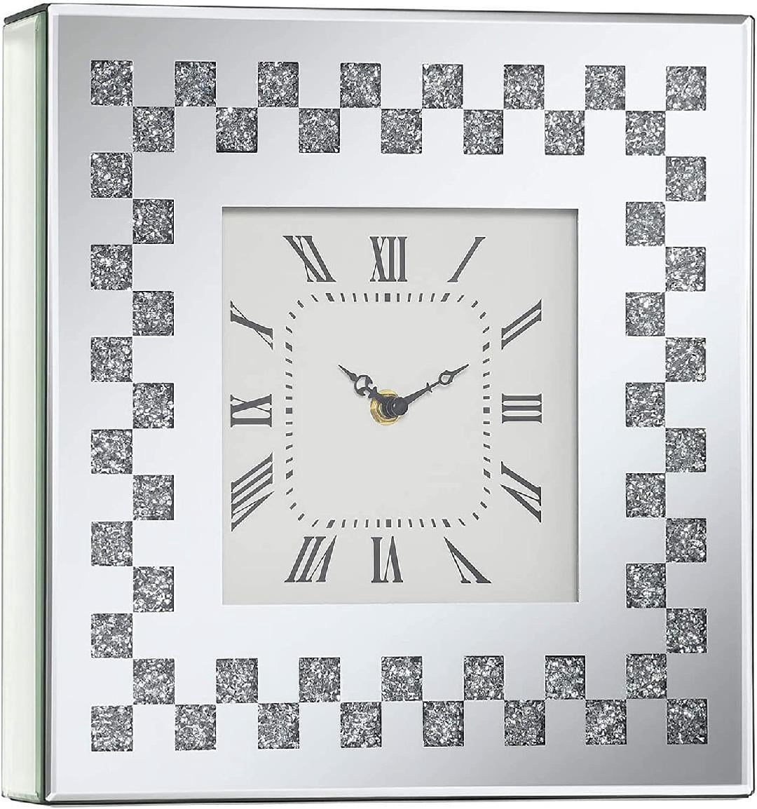 Silver Square Mirror Clock ,Sparkle Crush Diamond Mirrored Large Wall ...