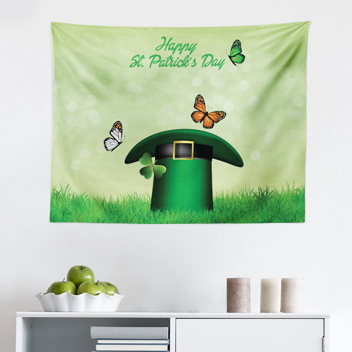 St. Patrick's Day Tapestry, Celebration Greeting with Rainbow and Flags ...