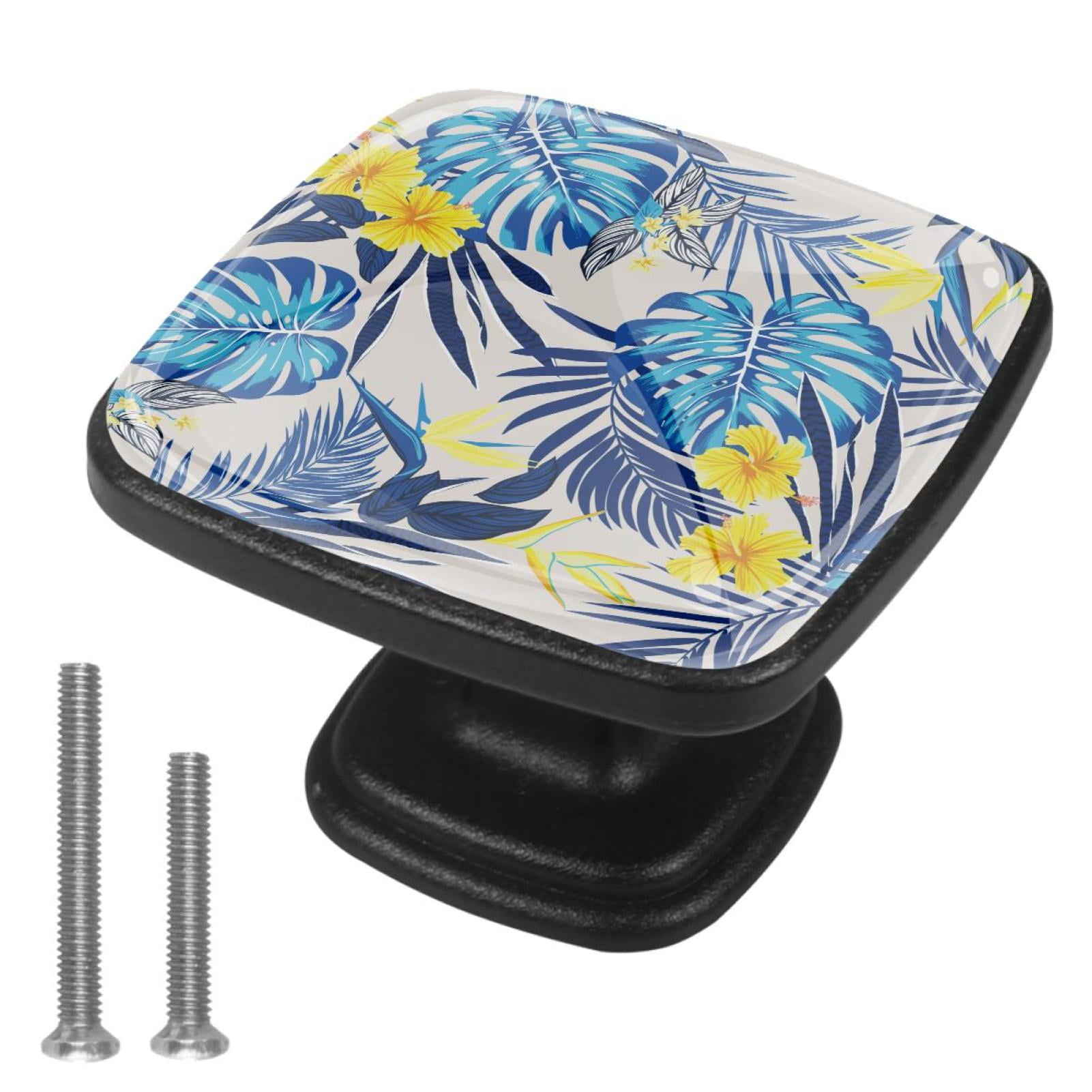 4 Pcs Cabinet Handle Drawer Pulls Blue Tropical Leaves Knobs with ...