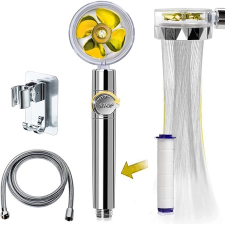Turbo Spa Shower Head with Hose & Filter - Propeller Driven Vortex ...