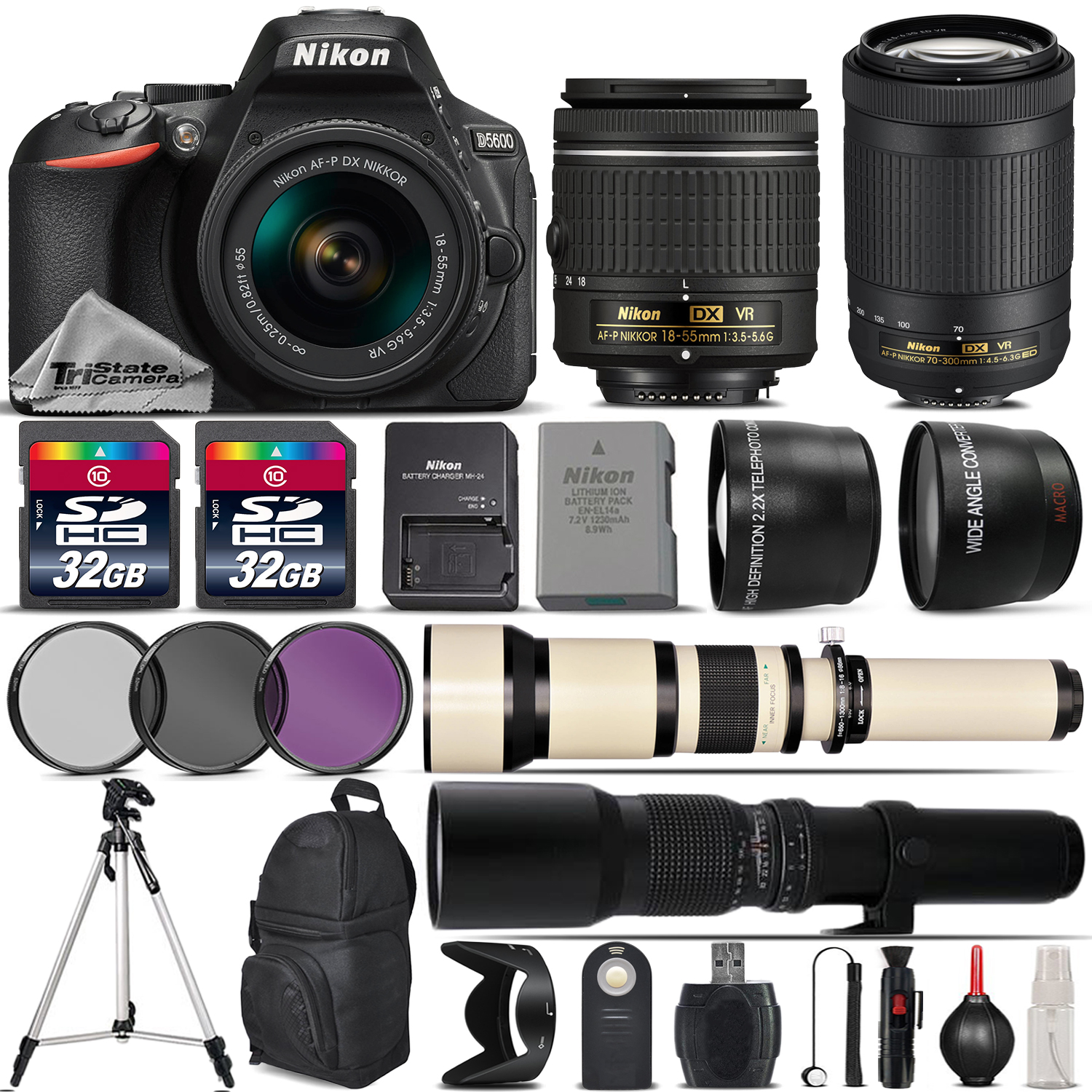 Nikon D5600 DSLR Camera Professional Lens Bundles - 18-55mm, 70-300mm ...