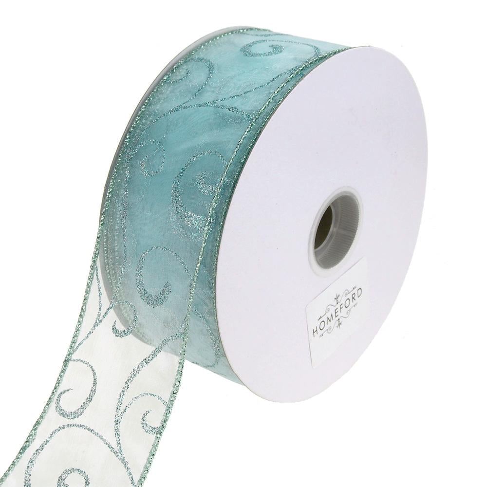 Glitter Swirl Organza Wired Christmas Holiday Ribbon, 2-1/2-Inch, 50 ...