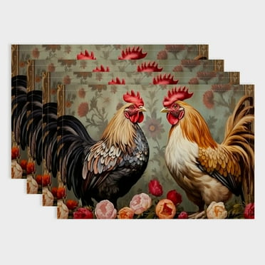CounterArt Country Rooster Kitchen Table Mats, Set of 4 Reversible ...