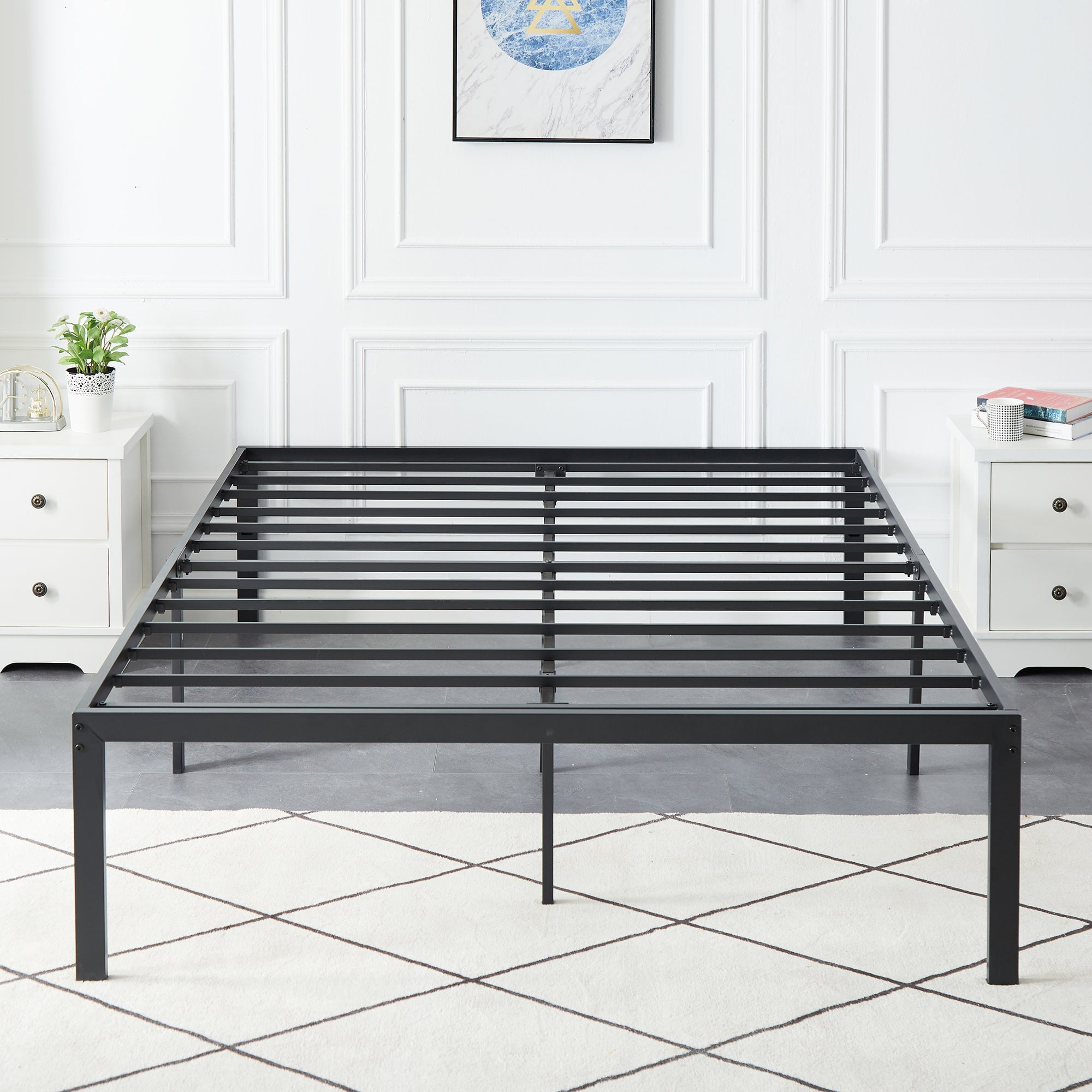 VECELO 18" Queen Size Metal Platform Bed Frame, Heavy Duty Steel Slat ...