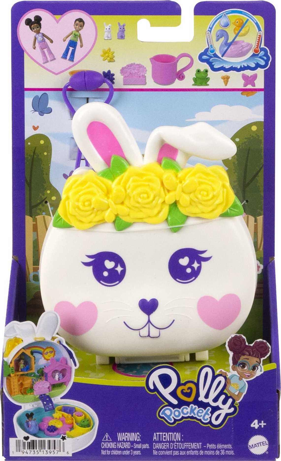 Polly Pocket Flower Garden Bunny Compact Playset with 2 Micro Dolls ...