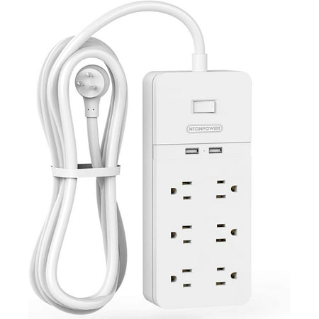 Surge Protector Power Bar Long Cord, XBRW Flat Plug Power Strip with ...