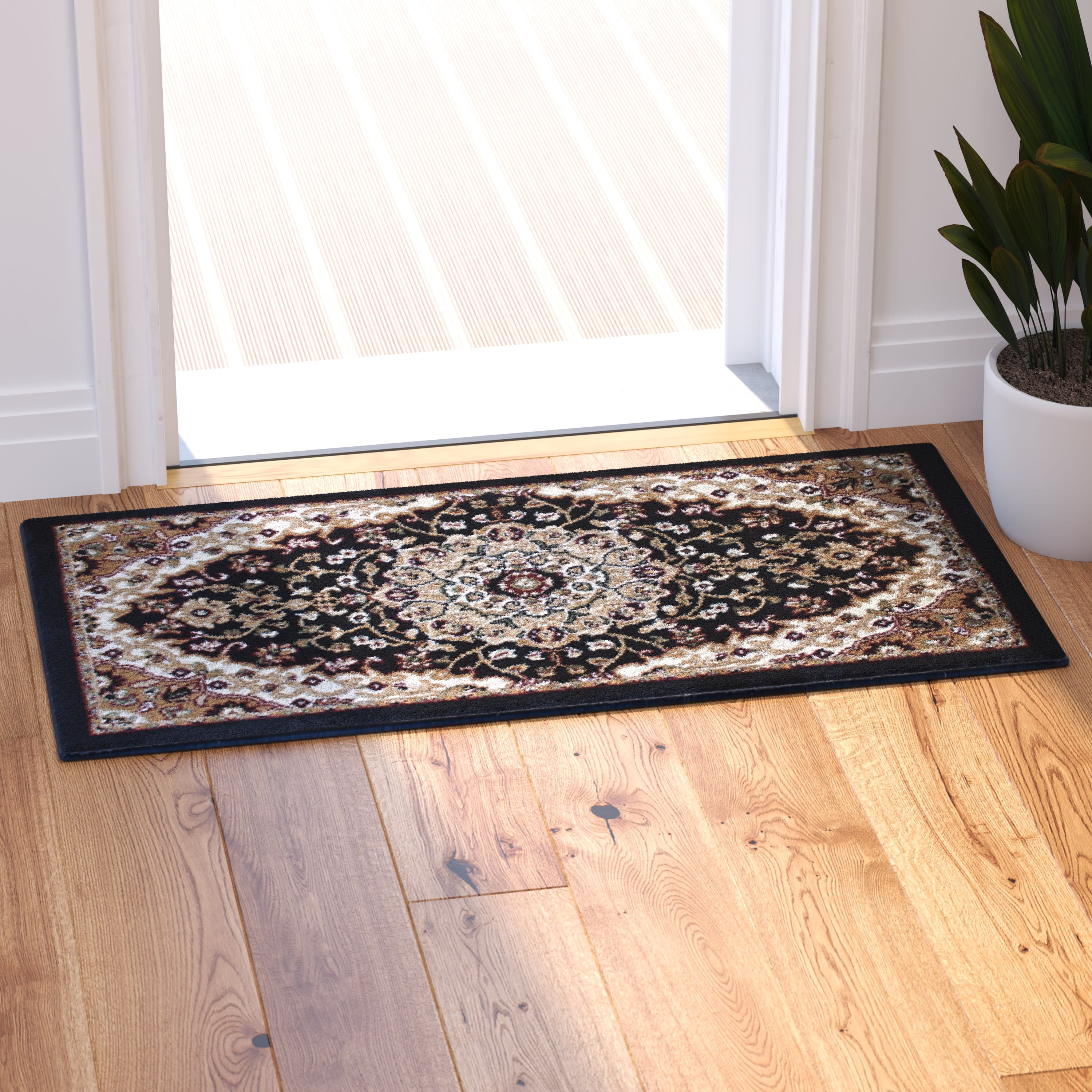 Masada Rugs Traditional Mat Area Rug Design # 401 Black (24 Inch X 40 ...