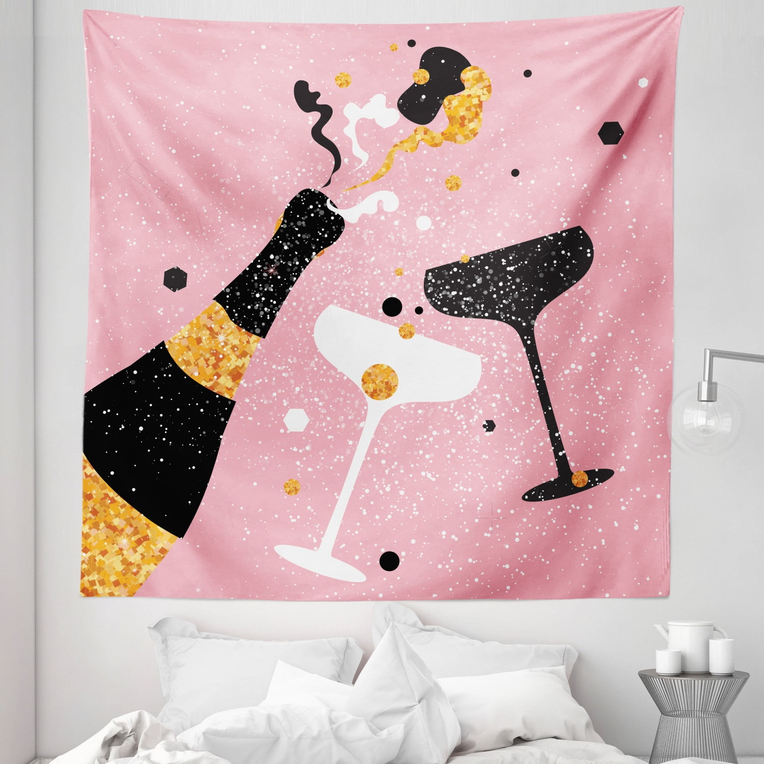 Champagne Tapestry, Party Time Cheers Vintage Bottle with Clinking ...