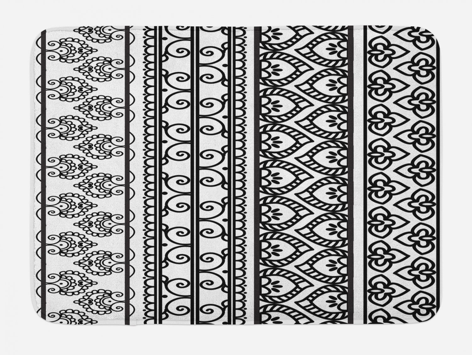 Henna Bath Mat, Old Vintage Swirls Leaf Figures Abstract Artistic ...