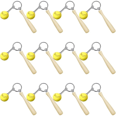12 Pieces Softball Keychain Mini Wooden Bat Softball Keyring Softball ...