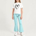 Ashyfjp Girls 2-Piece Outfit Set Heart Print Crew Neck Short Sleeve Top ...