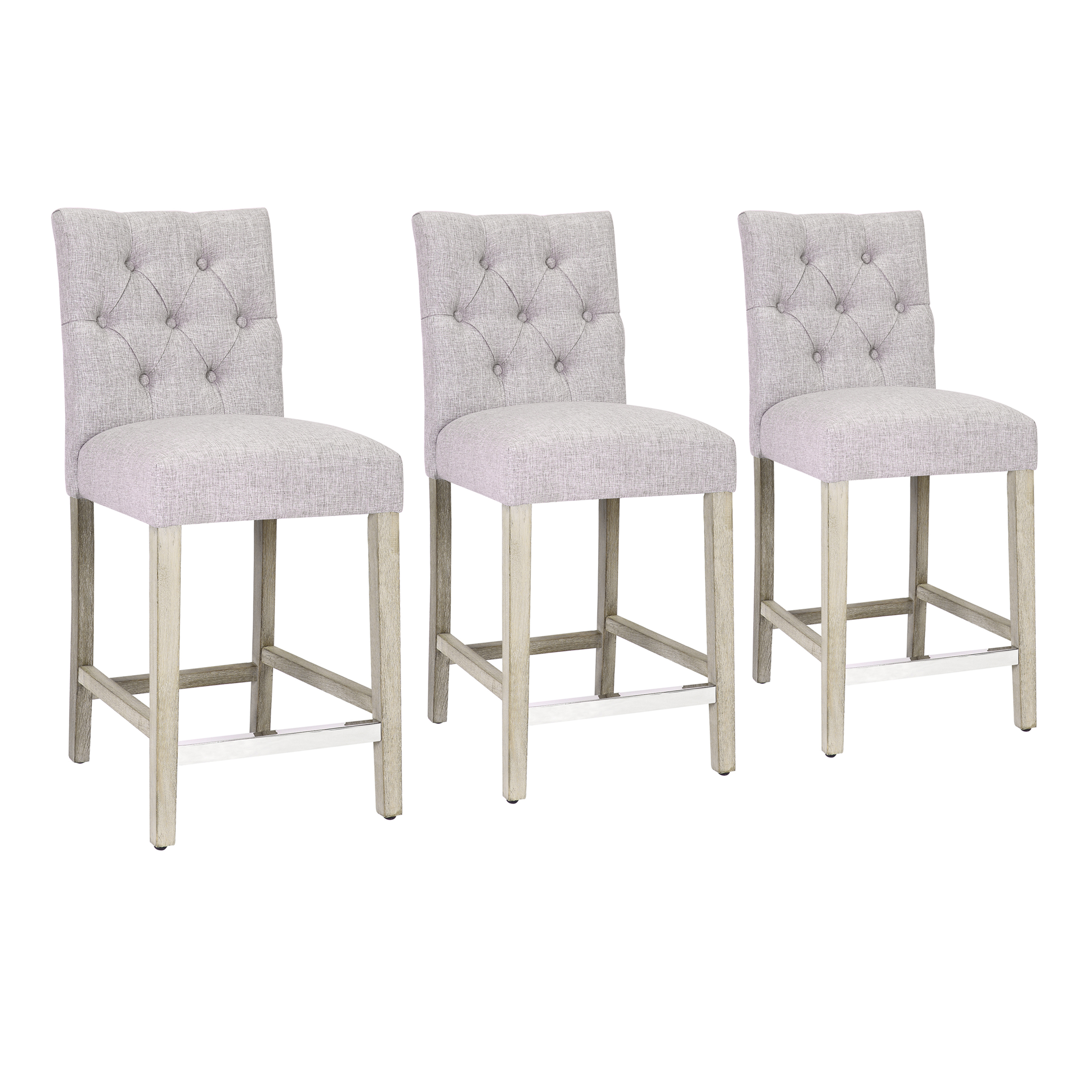 WestinTrends Hayes Stools for Kitchen Counter Set of 3, Linen ...