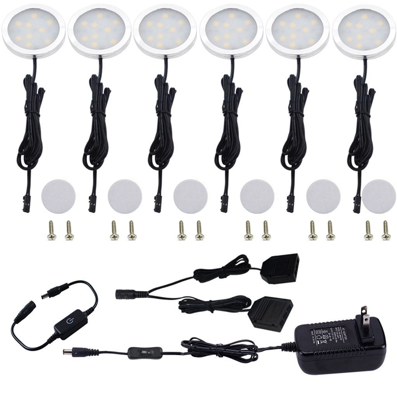 Led Under Cabinet Light white round 6Pack Puck Lighting Kit touch ...