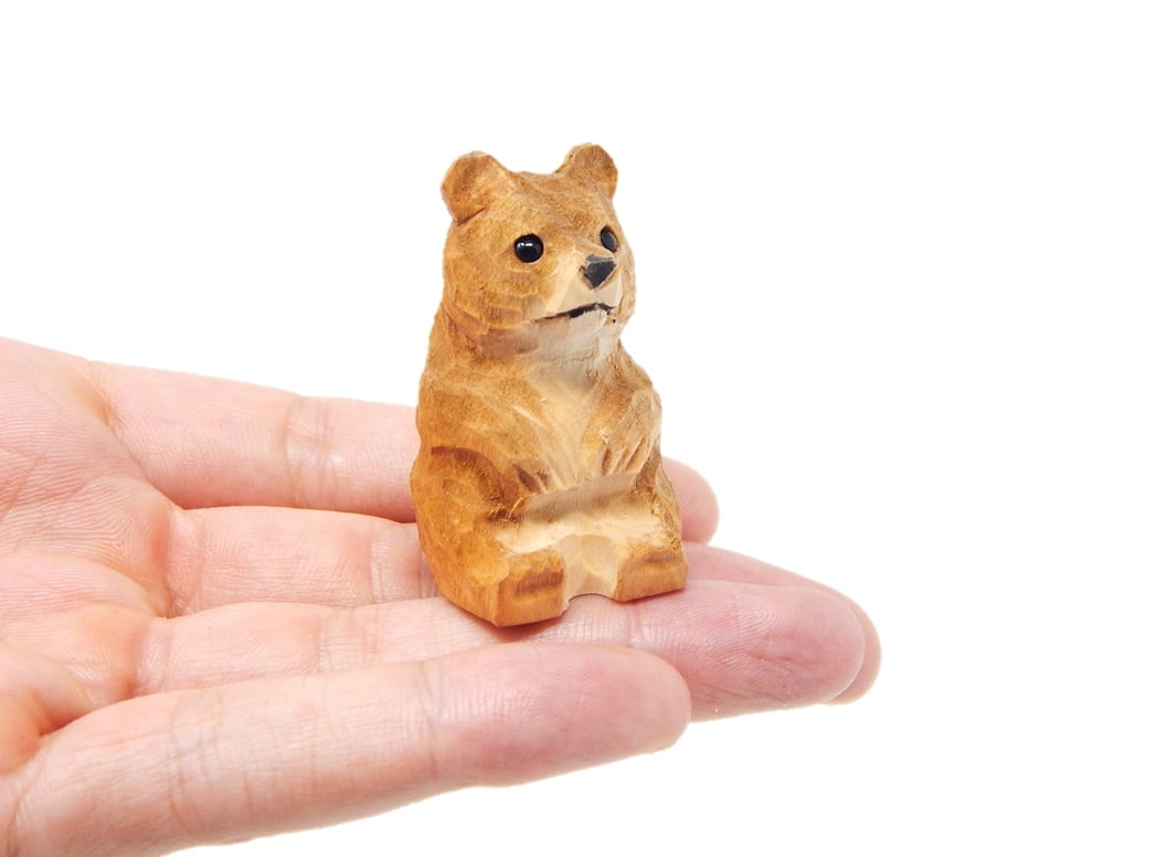 Brown Bear Figurine - Small 2" Wooden Carving Handmade Decoration ...