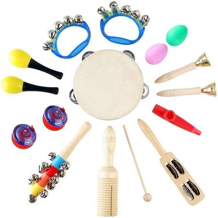 15 Piece Musical Instruments Set - Rhythm Percussion Music Wooden ...