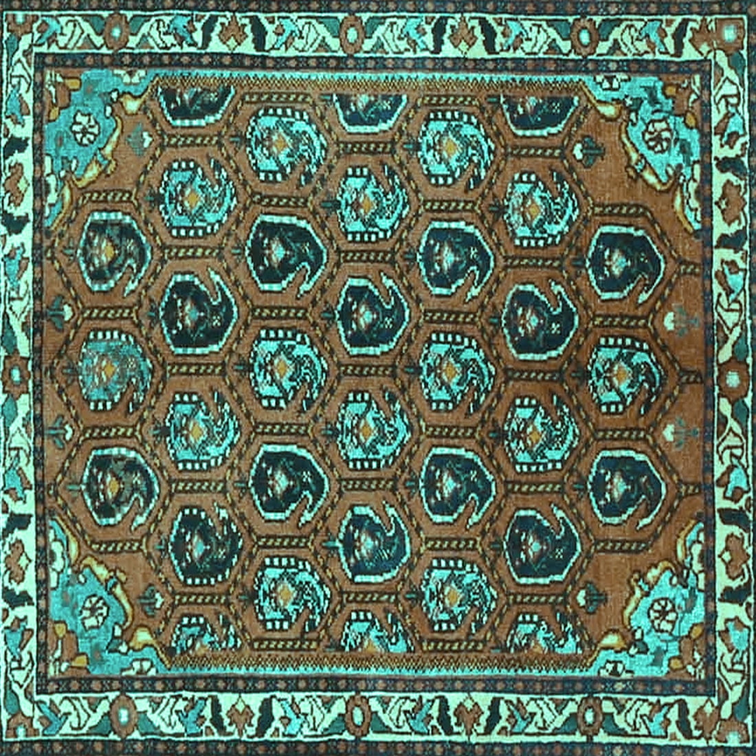 Ahgly Company Indoor Square Persian Turquoise Blue Traditional Area ...