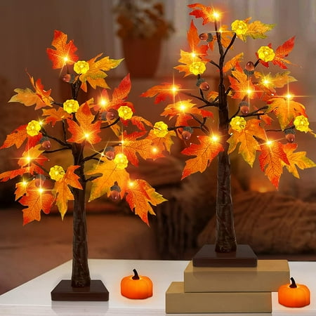 KSCD 2 Pack 20 Inch Fall Lighted Maple Tree Decor, Total 48 LEDs ...