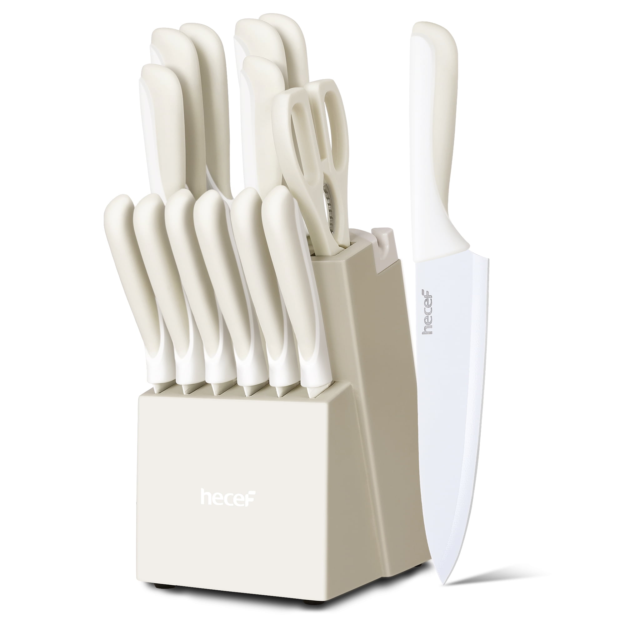 Click here for Hecef 15-Piece Knife Set With Block  White Non-Sti... prices