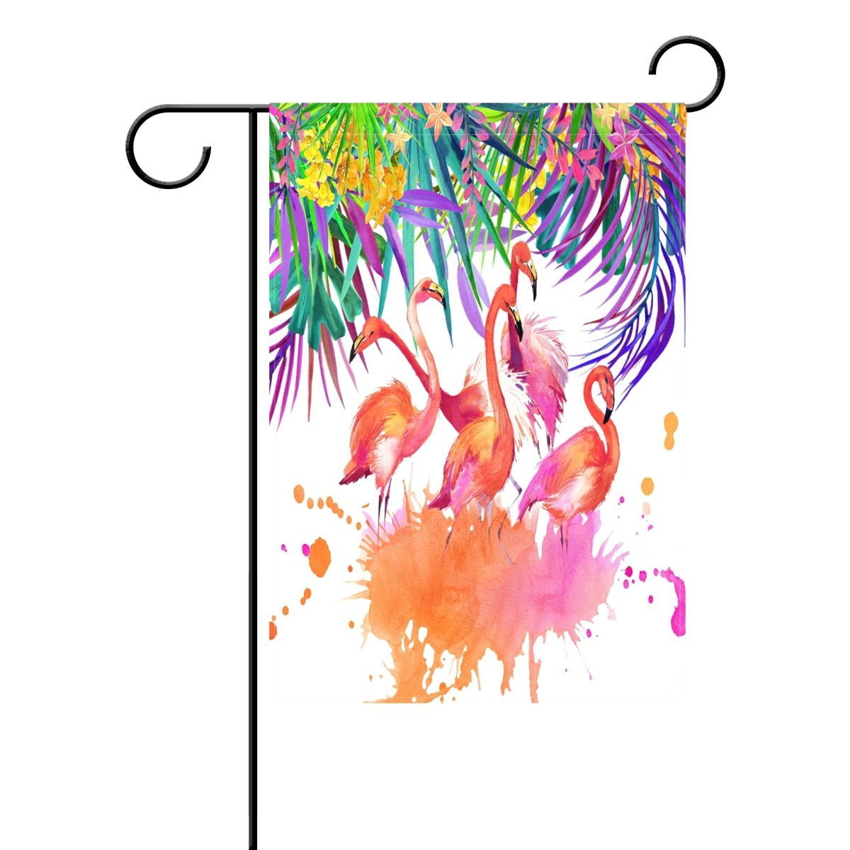 POPCreation Tropical Pink Flamingo Garden Flag Flower and Leaf Outdoor ...