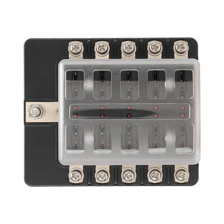 10 Way Fuse Block Holder, Clip On Cover 10-32V Blade Fuse Box 100A ...