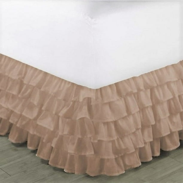 Gypsy Twin Taupe Ruffled Bed Skirt Wrap Around Layered Solid Bed Dust ...