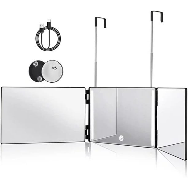 3 Way Mirror, 360 Trifold Mirror with Height Adjustable Telescoping ...
