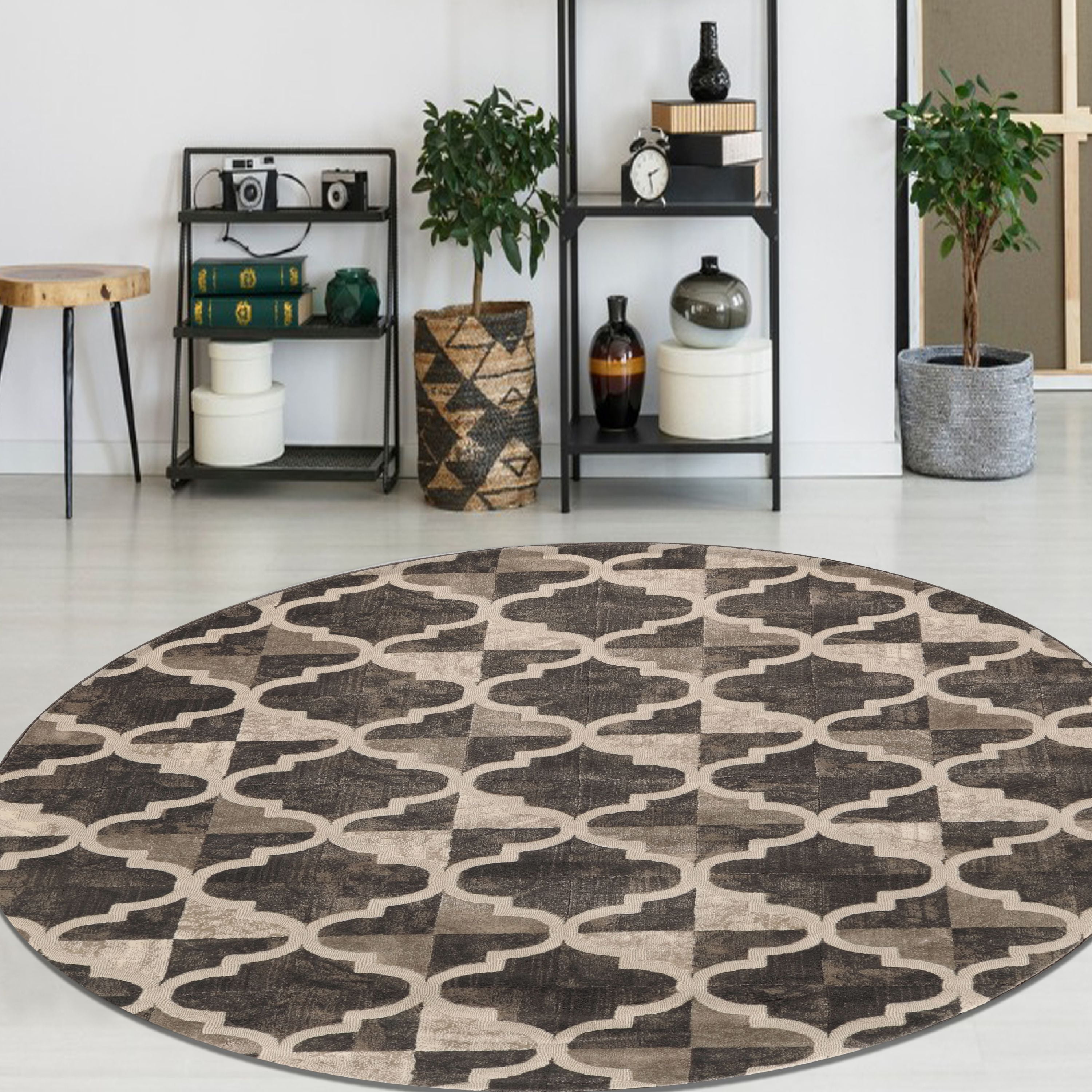 Radici 3793-1014-BROWN 5 ft.3 Round Iseo Area Rug - Brown - Walmart.com