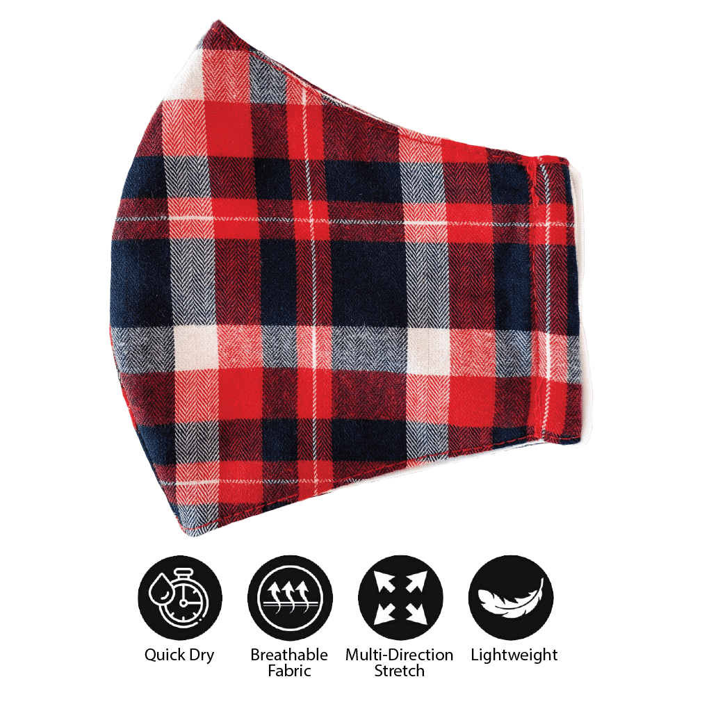 Washable Reusable Soft Cotton Double Layer Face Cover Check Red Dust ...
