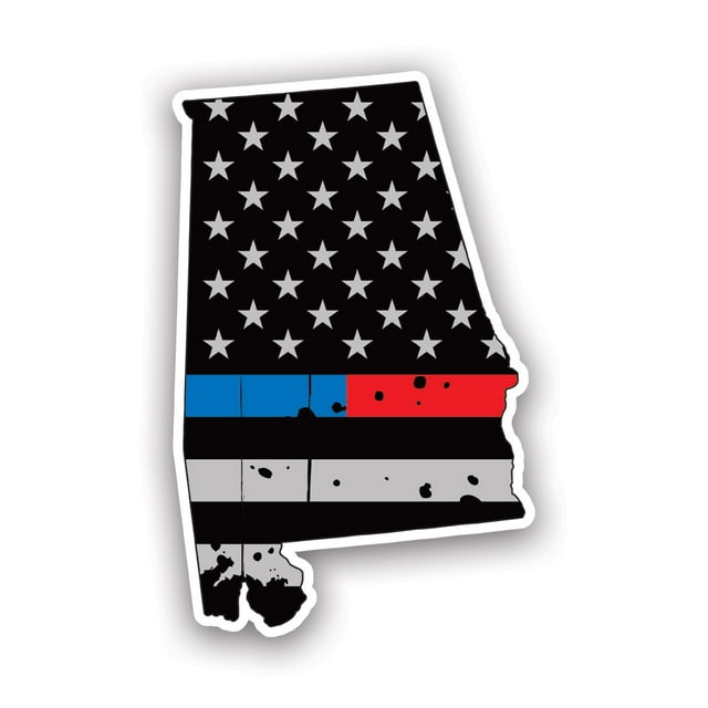 Distressed Thin Blue Red Line Alabama State Shaped Subdued US Flag ...