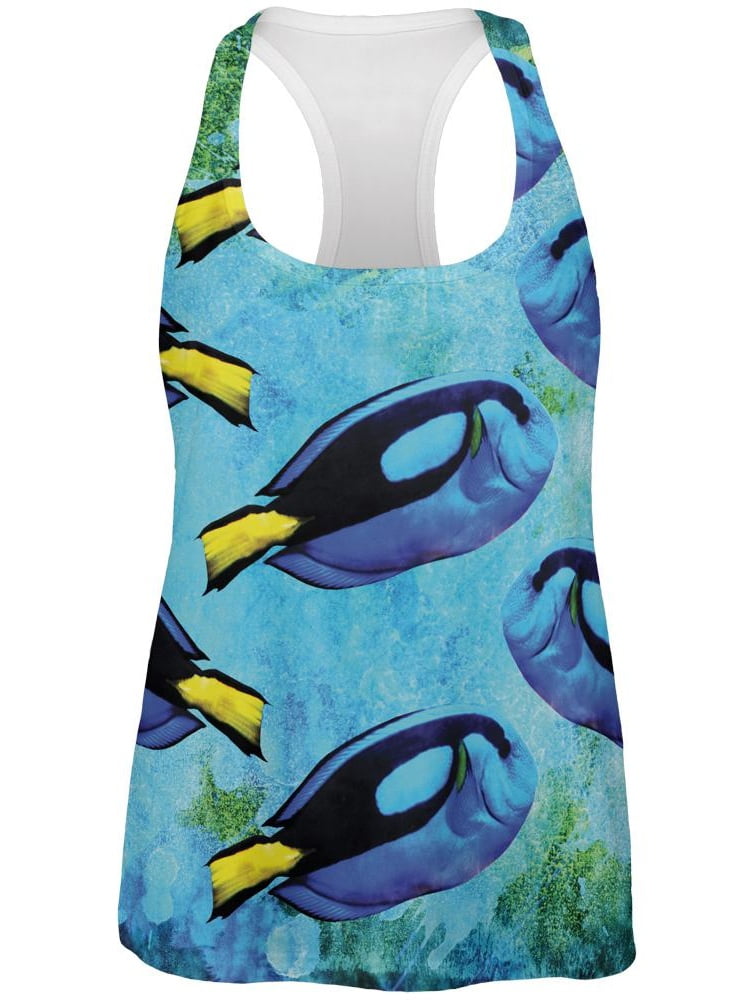 Blue Tang Fish Tropical Splatter All Over Womens Work Out Tank Top ...