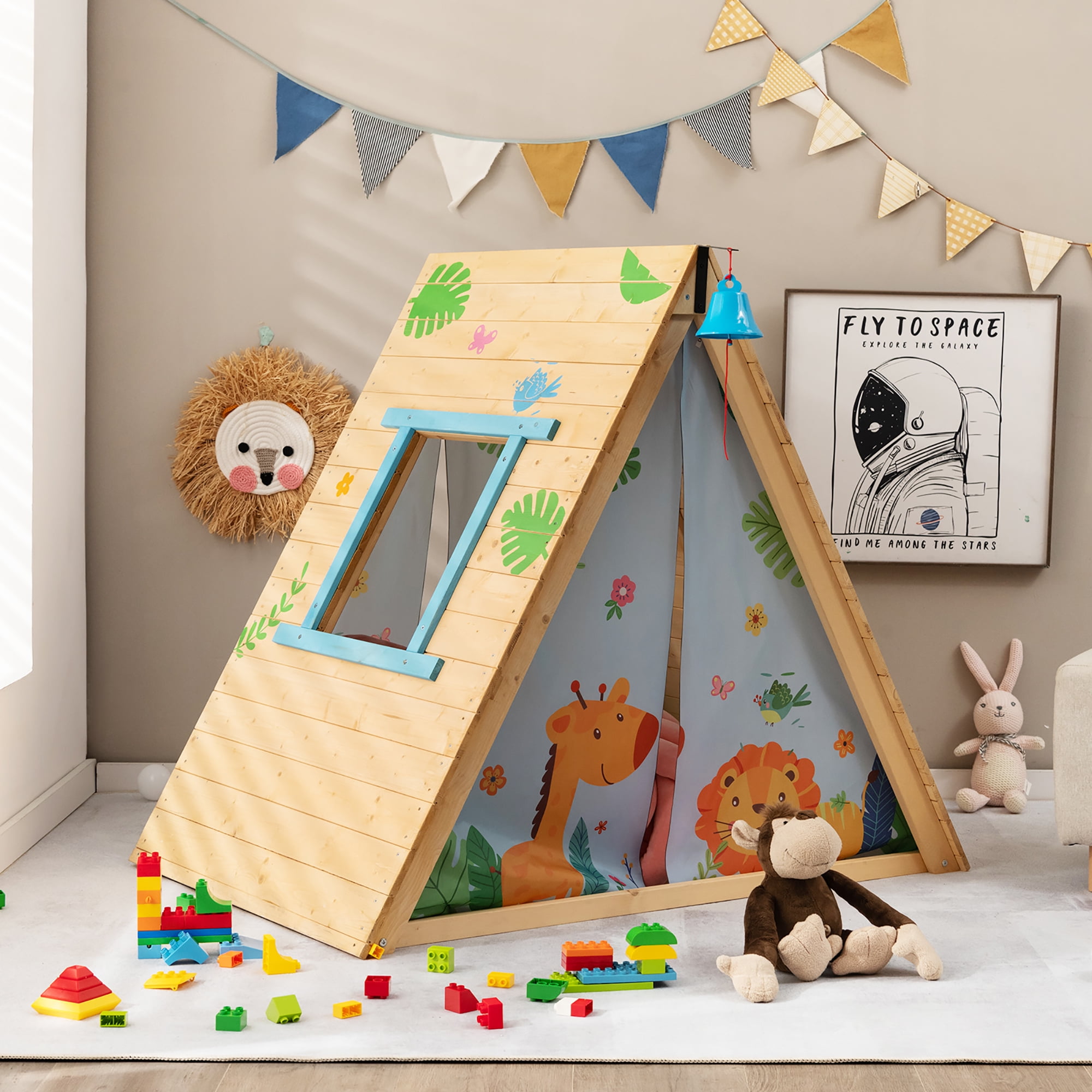 Costway Climbing Triangle with Tent Triangle Climber Crawling Toys for ...