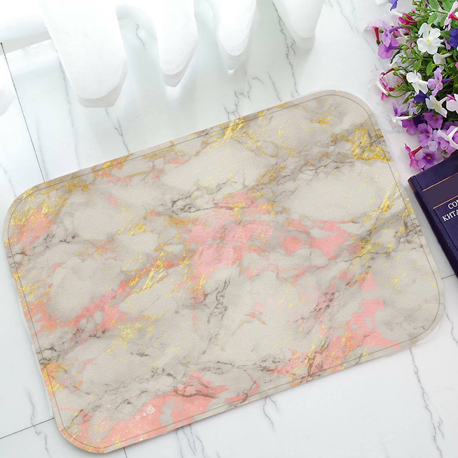 ABPHQTO Rose Gold Marble Doormat Entrance Rug Area Rug Floor Mat Home ...