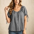 Women's Cotton Gingham Blouses Summer Casual Scoop Neck Short Sleeve ...