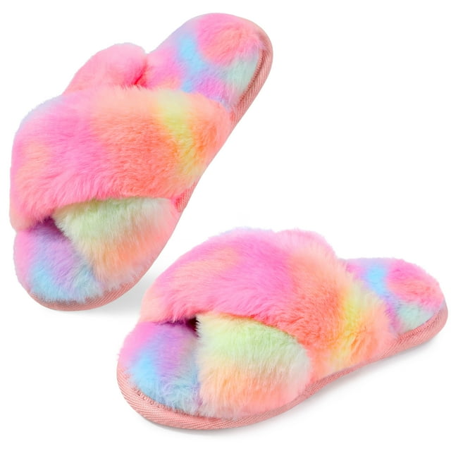 FUPPIA Girls Slippers Girls Cross Band House Slippers Tie Dye Plush ...