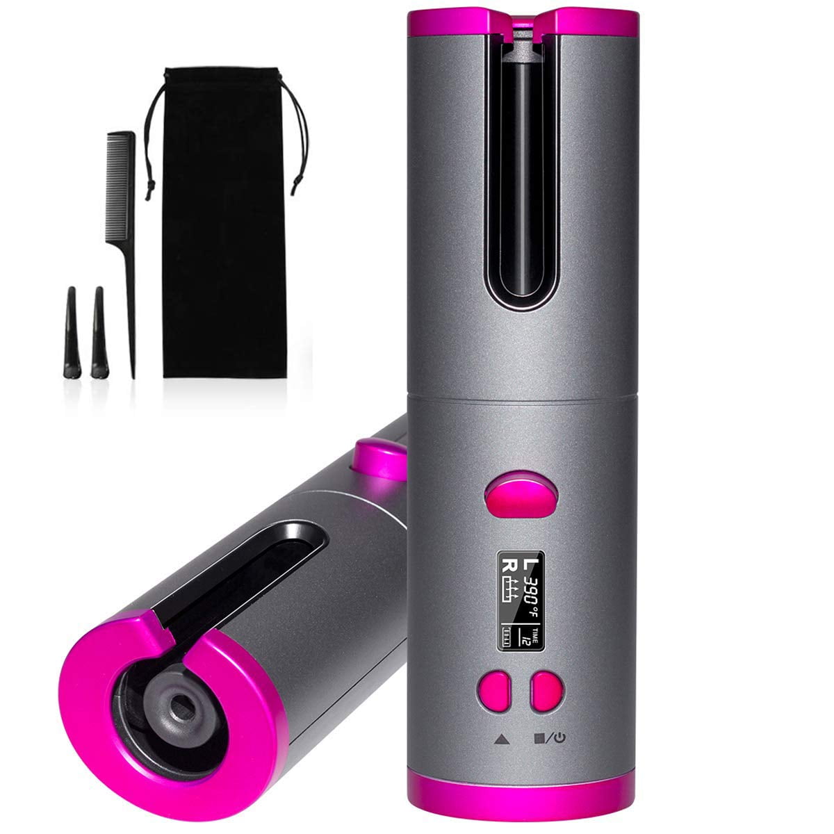 Cordless Automatic Hair Curler, Adjustable Temperature with LCD Display ...