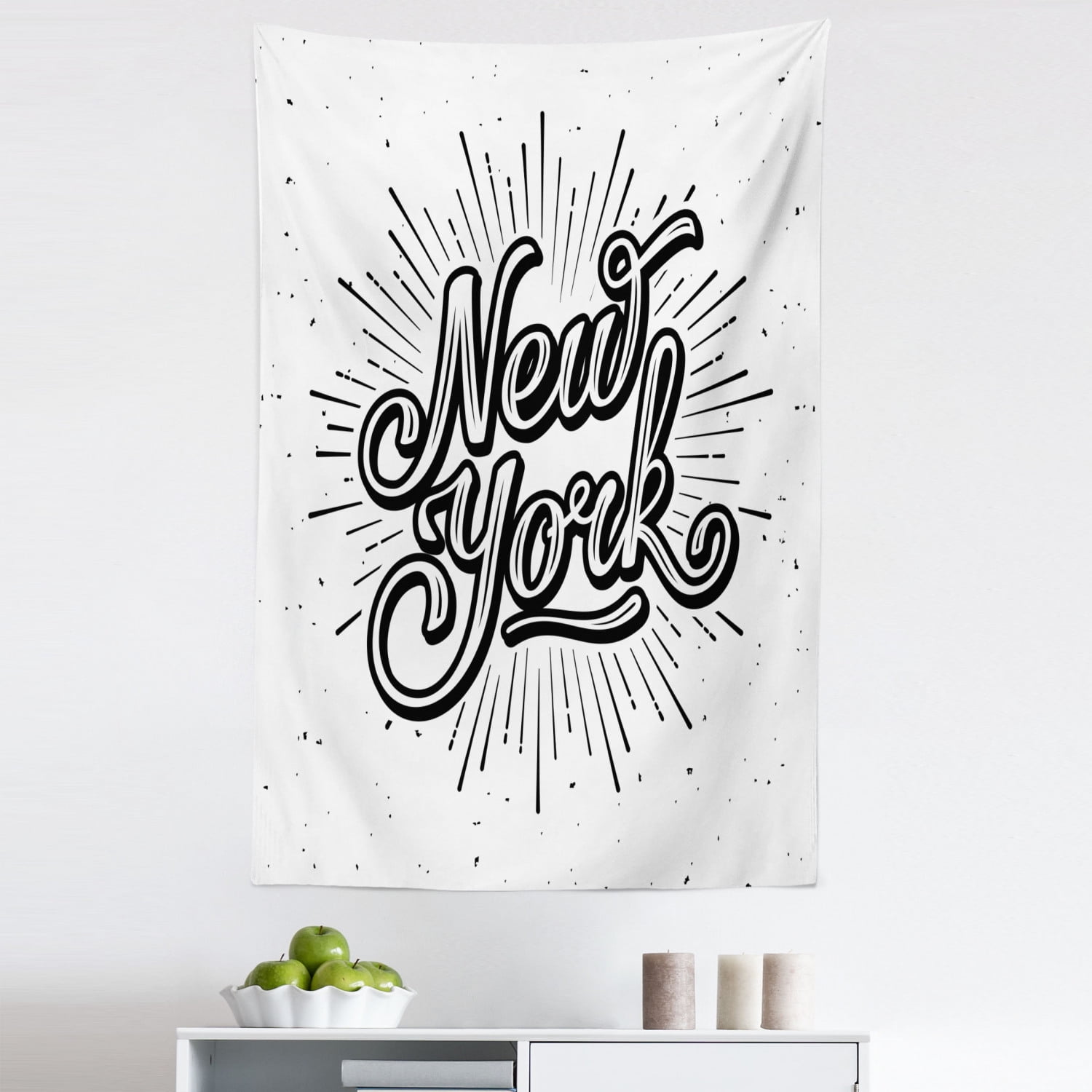 Vintage Tapestry, New York Typography Star Burst Calligraphy Hand ...